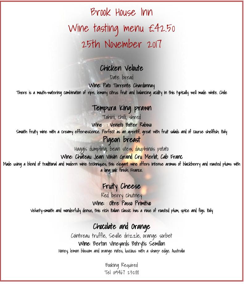 Wine Tasting Menu - Brook House Inn